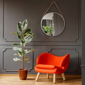 Tutumi - Kulaté zrcadlo 40cm s řemínkem KLMH-0410S-1, stříbrná, HOM-05630