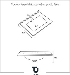 TUANA - Keramické zápustné umyvadlo Fano - bílá - 100x50 cm
