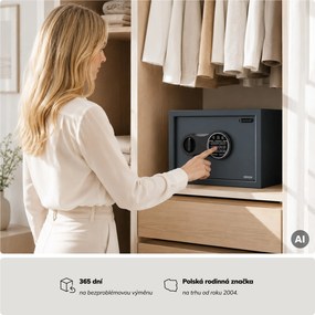Malý domácí trezor, elektronický zámek na kód, na peníze a dokumenty, 350x250x250 mm: DORIAN