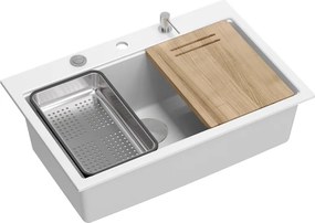 Bílý kuchyňský granitový dřez QUADRON Marc 110 s příslušenstvím bez baterie