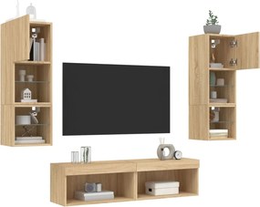 6dílná obývací stěna s LED dub sonoma kompozitní dřevo 3216617