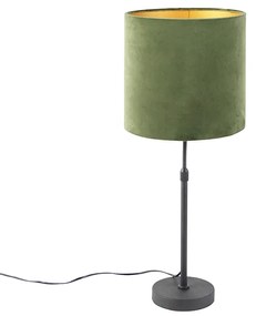 Stolní lampa černá s velurovým odstínem zelená se zlatem 25 cm - Parte