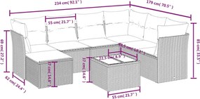 8dílná zahradní sedací souprava a podušky světle šedá polyratan 3263228