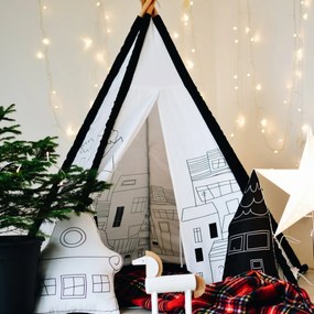 Vigvam design Teepee Architect s mátovo-černou podlážkou- pětiúhelníkové