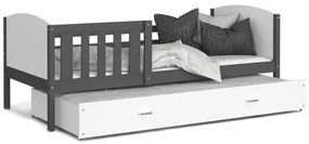 Dětská postel TAMI P2 90x200 cm s šedou konstrukcí v bílé barvě s přistýlkou