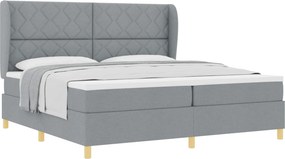 Postel s boxspringem s čelo Světle šedá 200 x 200 cm textil 3340837