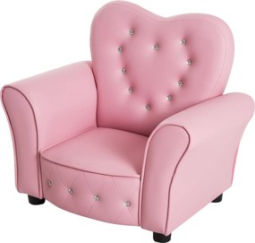 HOMCOM Dětská pohovka Dětské křeslo Princeznovský mini pohovka do dětského pokoje srdcového tvaru Růžová L59 x Š41,5 x V49 cm | Aosom