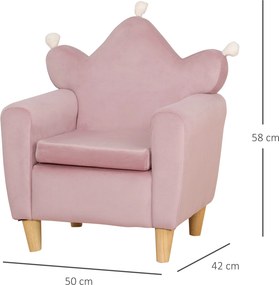 Dětské křeslo HOMCOM Mini Pohovka pro děti od 3 let s polstrovaným sedákem a dřevěnou konstrukcí Max. Nosnost 45 kg 50x42x58 cm Růžová