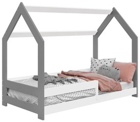 ImportWorld Dětská postel Domek 80x160 cm D5 + rošt a matrace ZDARMA - šedá / bílá