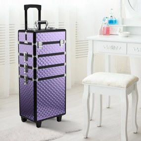 HOMCOM Profesionální Make-up Kufr s Univerzálními Kolíky, Různé Úrovně, Rozšiřitelná Rukojeť, Make-up Trolley Hliníková Slitina 33.5x23x76/95.5 cm Fi…