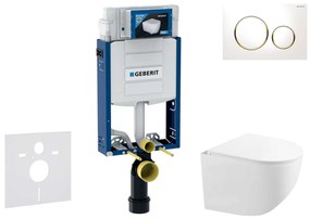 Geberit Kombifix - Set předstěnové instalace, kompaktního klozetu Gaia a sedátka softclose, tlačítko Sigma20, bílá/pozlacená SANI15CA3128