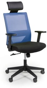 Kancelářská židle se síťovaným opěrákem WOLF, nastavitelné područky, plastový kříž, modrá
