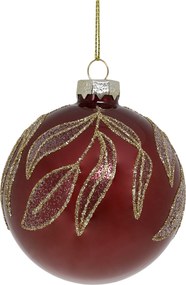 Vínová skleněná vánoční ozdoba s listy Chic Bauble – Ø 8 cm