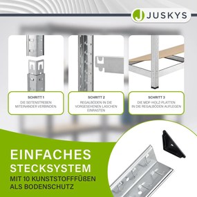 Juskys Rohový kovový regál Corner Basic 180 × 70 × 40 cm Barva: šedá