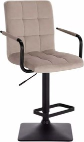 LuxuryForm DESIGN Barová židle VERONA BLACK VELUR na černé hranaté podstavě - latte