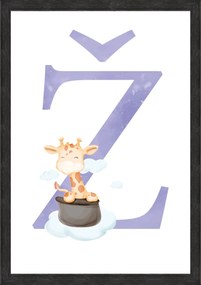 Abeceda písmena se žirafou - Obraz, Plakát Velikost: A3 - 29,7x42 cm, Volba rámu: s bílým rámem, Písmeno: Z