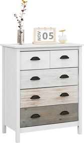 HOMCOM Komoda s 5 zásuvkami, úložný kabinet se zásuvkami a úchyty, ochrana proti převrácení, pro ložnici, obývací pokoj, Bílá, 70 x 38 x 85 cm | Aosom