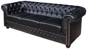 Designová 3-místná sedačka Chesterfield 205 cm černá