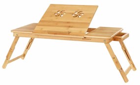 SONGMICS Stolek pod notebook bambusový, odvětrávání, úložný šuplík, šířka 89 cm