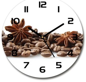 Wallmuralia Skleněné hodiny kulaté Zrnka kávy skořice fi 30 cm