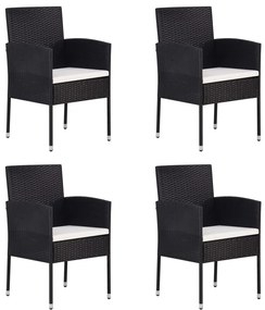 Zahradní židle s krémově bílými poduškami 4 ks černé polyratan 318707