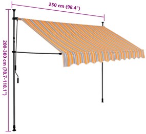 vidaXL Marketos Ručně zatahovací markýza s LED světlem 250 cm žlutomodrá