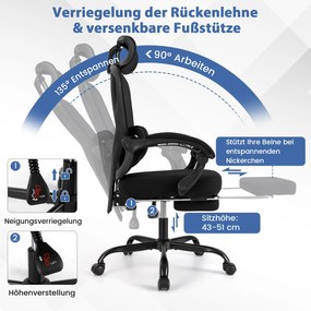 Costway Kancelářské křeslo ergonomické se zasouvací opěrkou nohou psací židle