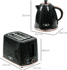 HOMCOM Sada rychlovarné konvice a toustovače, 1,7 l, různé režimy, LED indikátory, černá