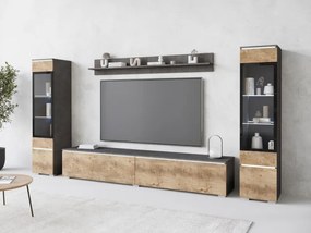 Nábytek do obývacího pokoje Sawoti II, Barva: matera / breslau kaštan, Osvětlení: osvětlení LED - bílé