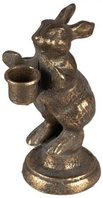 Zlatý antik kovový svícen králík – 12x10x30 cm