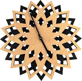 AMADEA Dřevěné hodiny květ , kombinace dřevo/černá, průměr 30 cm