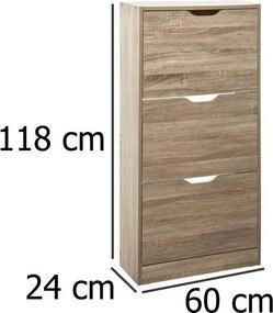 Dřevěná truhla na boty, 60x24x118 cm, přírodní barva