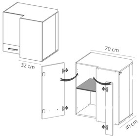 SMART s | horní skříňka rohová SC-44G | 70x40 cm | VÝBĚR KORPUSU | šedá mat