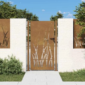 Zahradní branka 100 x 175 cm z corten oceli, design s trávou 153230