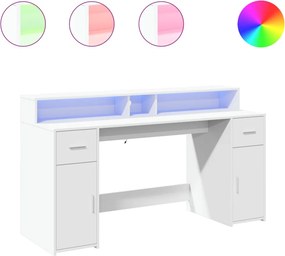 Psací stůl s LED světly bílý 160 x 55 x 91 cm kompozitní dřevo 3309429