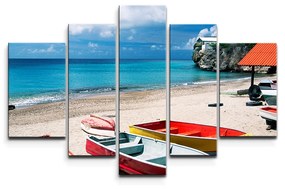 Sablio Obraz - 5-dílný Loďky na pláži - 125x90 cm