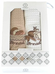 Dárkové balení 2 ks bavlněných utěrek, Bread béžové a bílé, 50 x 70 cm