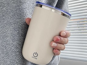 Verk Group Samomíchací hrnek 350 ml, ocelový termos na studené i horké nápoje, s usb a šňůrkou
