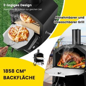 Costway 2-vrstvá pec na pizzu s grilovacím roštem a kamenem na pizzu a lopatou