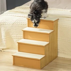 PawHut Schody pro domácí mazlíčky, pro psy/kočky, 4 stupně, krátký plyš, do 30 kg, 40 x 59 x 54,2 cm, přírodní