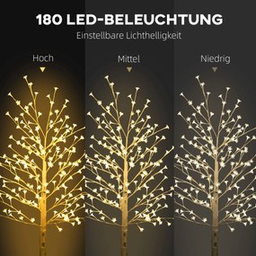 HOMCOM LED třešeň se 180 LED diodami 180 cm umělý stromek s osvětlením 3 úrovně jasu pro slavnostní vánoční výzdobu