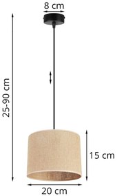 Závěsné svítidlo JUTA, 1x jutové stínítko, (výběr ze 2 barev konstrukce)