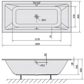 Polysan KRYSTA SLIM obdélníková vana 180x80x39cm, bílá, 71710S