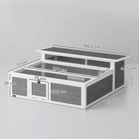 PawHut Dřevěný želví domek s volným výběhem hlavní domek s oknem na pantech 2 dveře 113x106,5x44,5 cm Tmavě šedý