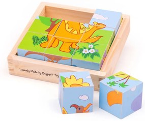 Bigjigs Toys Obrázkové kostky kubusy Dinosauři 9 kostek