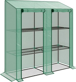 Mini skleník, 3 úrovně, 6 drátěných polic, 2 otvory, plastová plachta, zelená barva