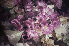 DIMEX | Samolepicí vliesová fototapeta na zeď Umělé květy MA-5-1352 | 375 x 250 cm | bílá, fialová, černá, krémová
