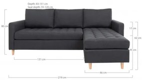 Rohová pohovka FIRENZE 219 cm polyester, tmavě šedý House Nordic 1301501