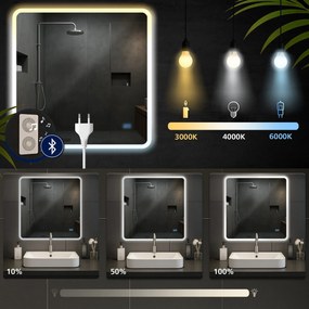 Koupelnové zrcadlo Jericho 80x80 s Bluetooth – čiré sklo