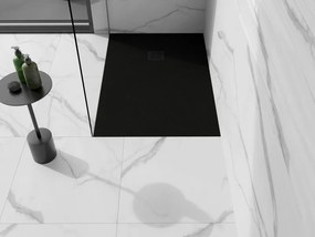 Mexen Stone+, obdélníková vanička z minerálního kompozitu 120 x 100 cm, černá, černá krytka, 44701012-B